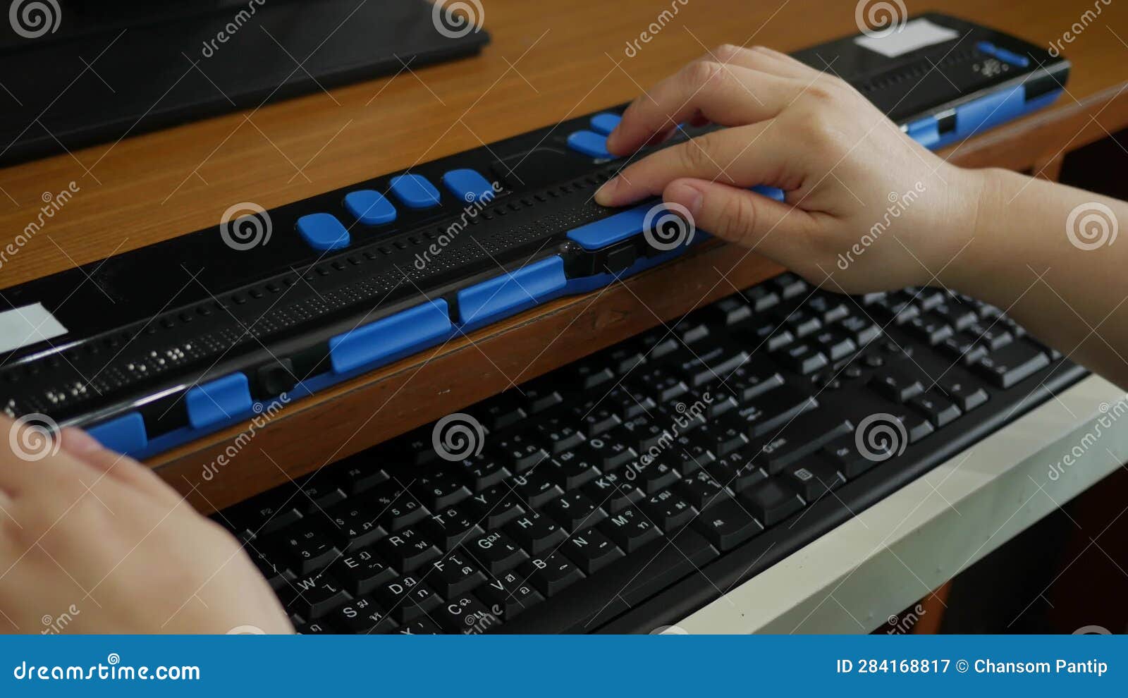 Close-up Hands of Person with Blindness Disability Using Computer ...
