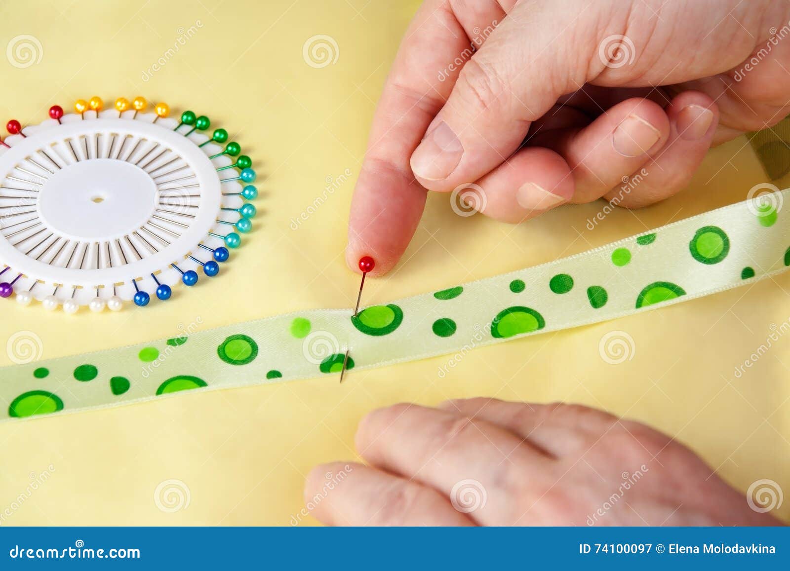 Close Up of the Hands is Pinning the Cloth. Selective Focus Stock Image ...