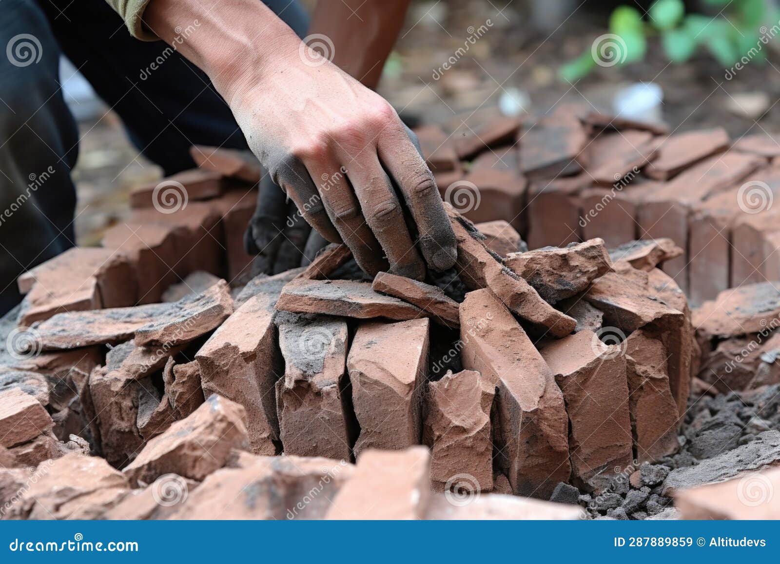 Close-up of Hands Placing Bricks for Fire Pit Base Stock Image - Image ...