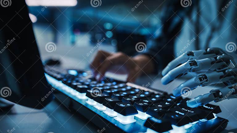 Close-up on Hands: Programmer with Disability Using Prosthetic Arm To ...