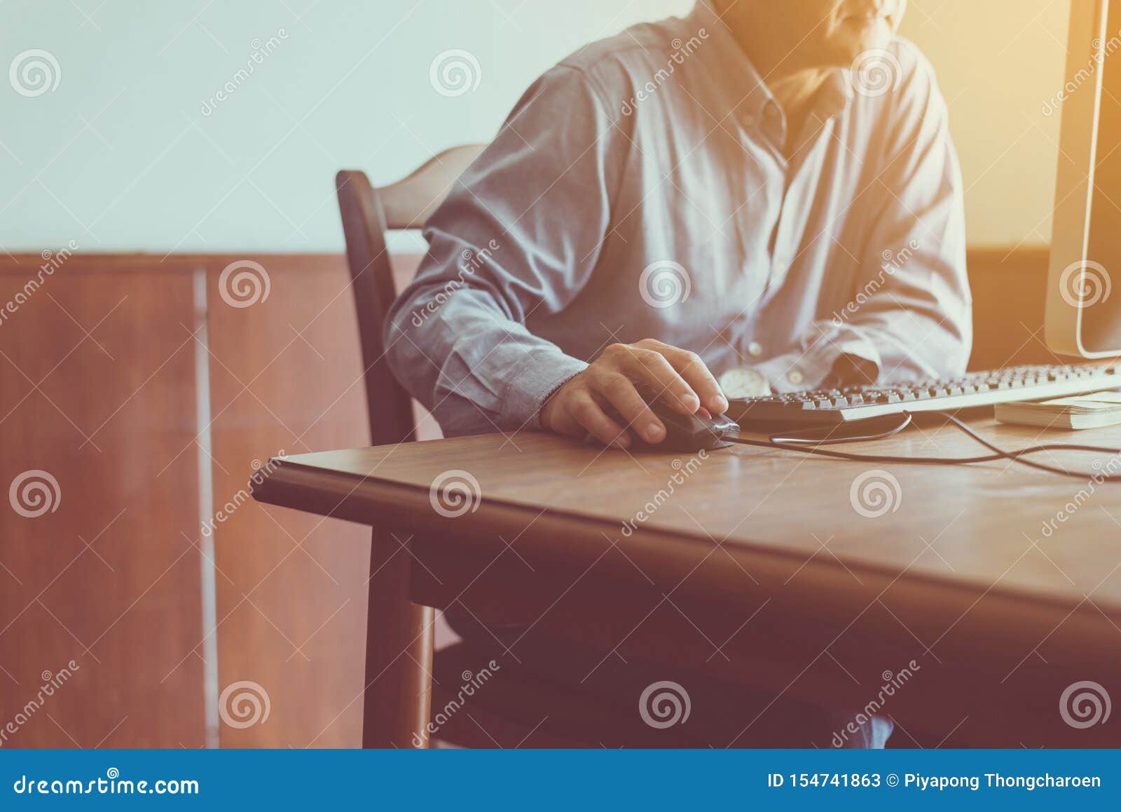 Close Up of Hands Senior Man Clicking Mouse and Using Computer on Table ...