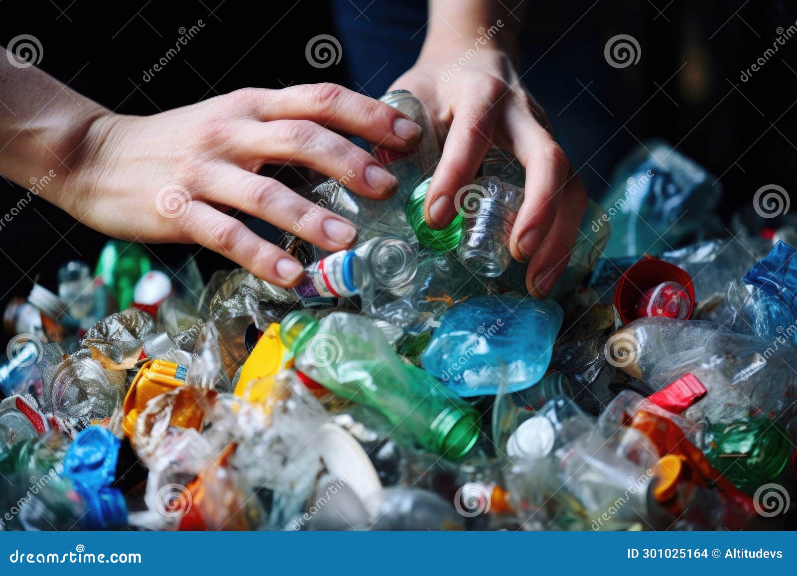 Close-up of Hands Sorting Plastic Bottles into Recycling Bin Stock ...
