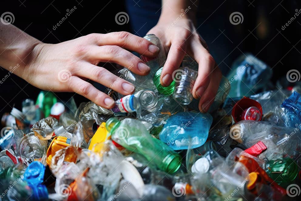 Close-up of Hands Sorting Plastic Bottles into Recycling Bin Stock ...