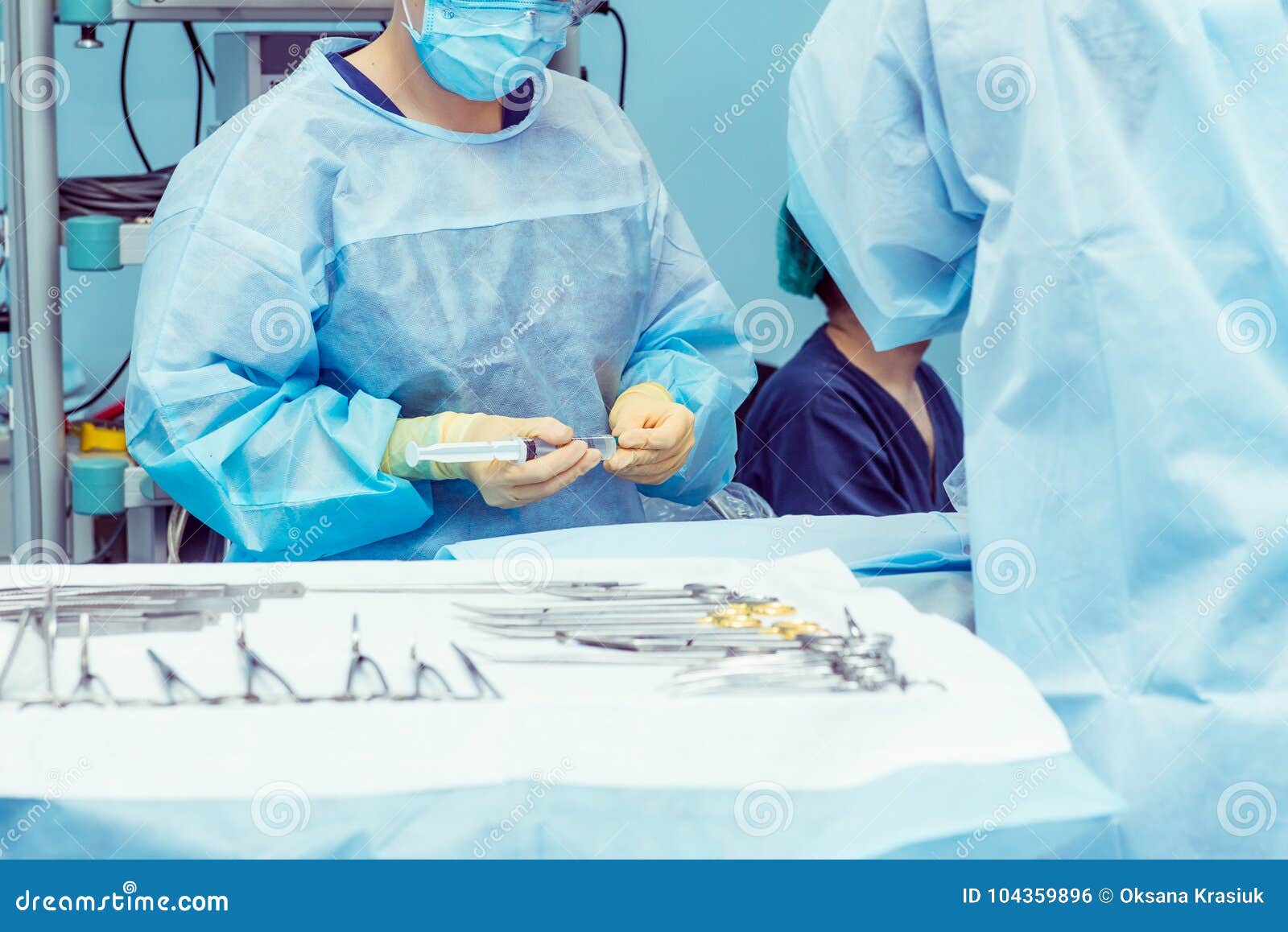 Close Up Hands of Surgery Assistant Prepearing Steralized Surgical ...