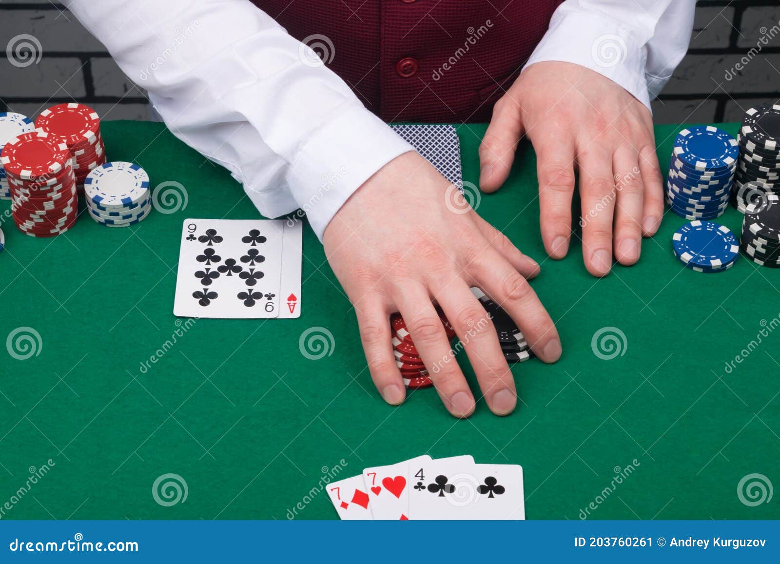 Close-up of Hands Taking a Big Win after the Cards are Laid Out Stock ...
