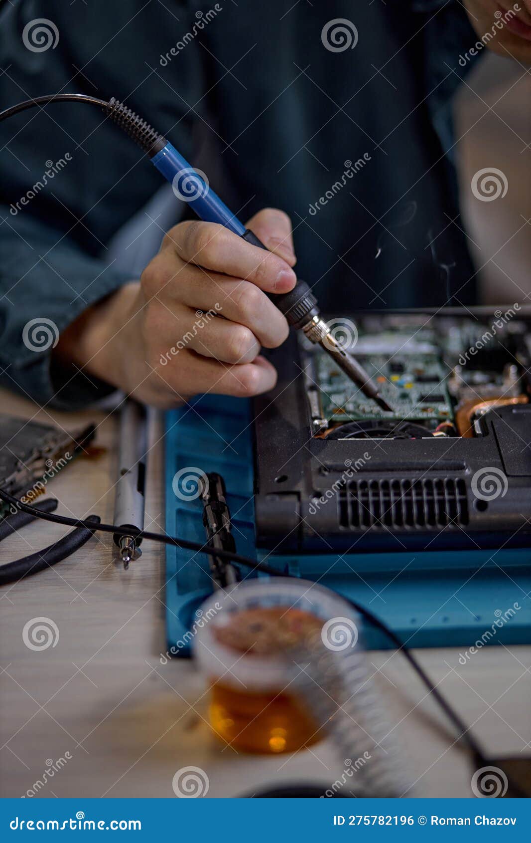 Close-up Hands of Technician Repairing Disassembled Laptop Using Tools ...