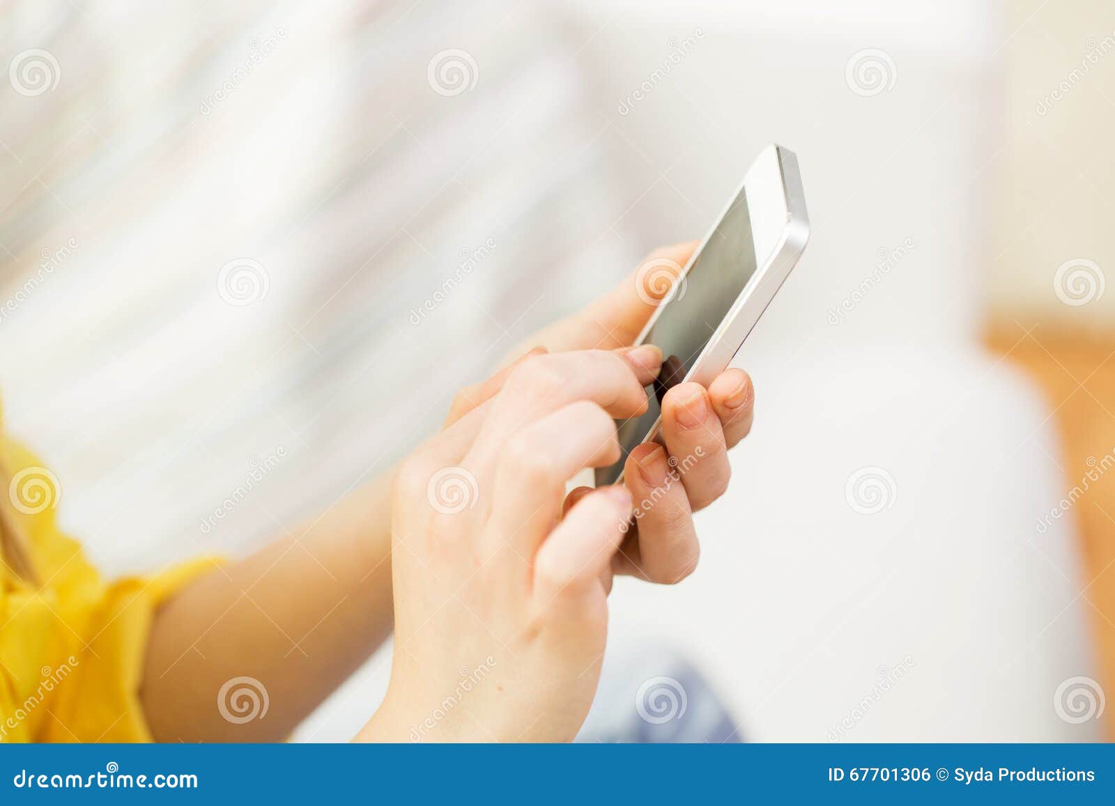 Close Up of Hands Texting on Smartphone at Home Stock Photo - Image of ...