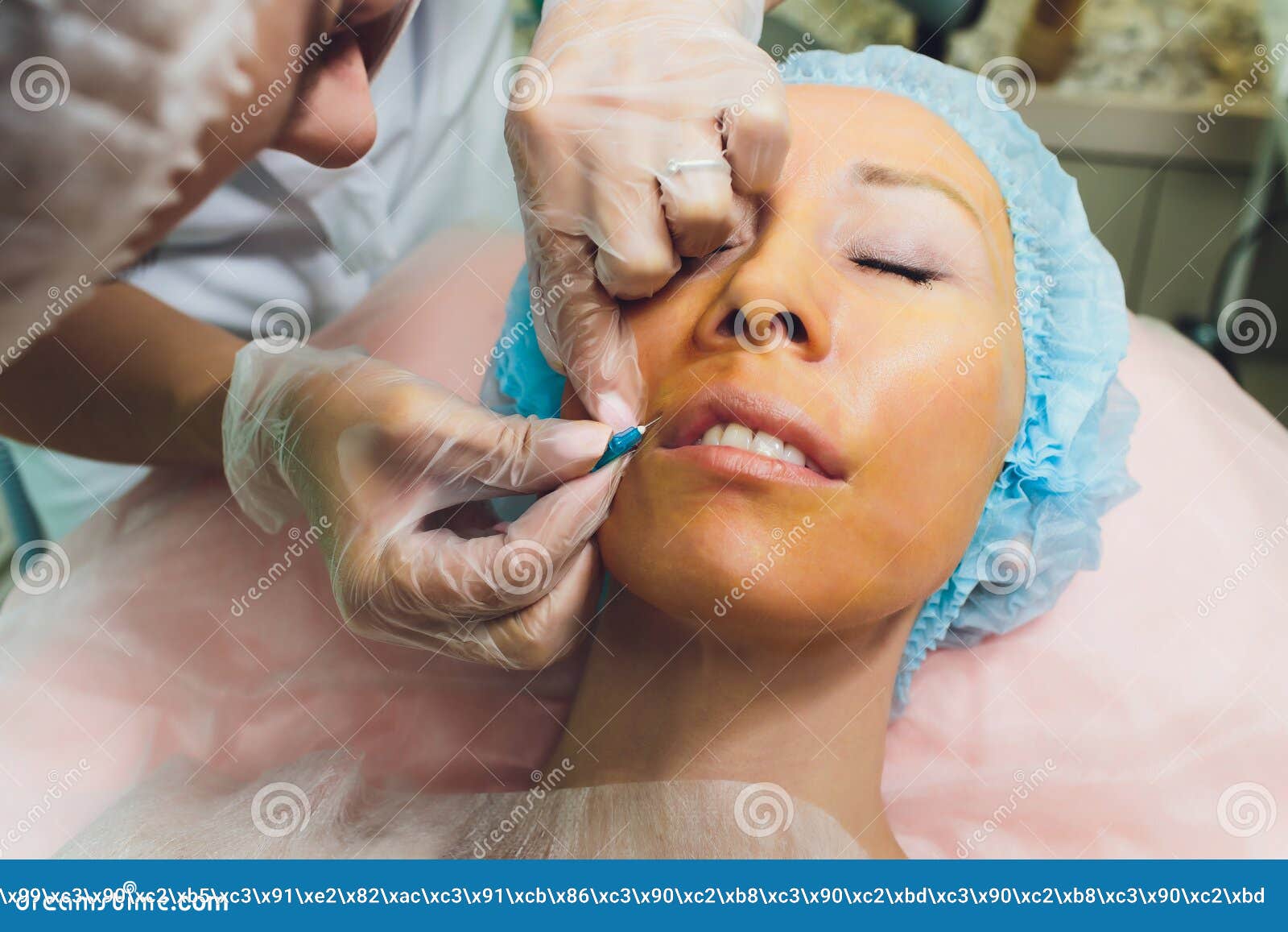 Close Up of a Hands Threading Beautiful Womans Upper Lip. Stock Image ...