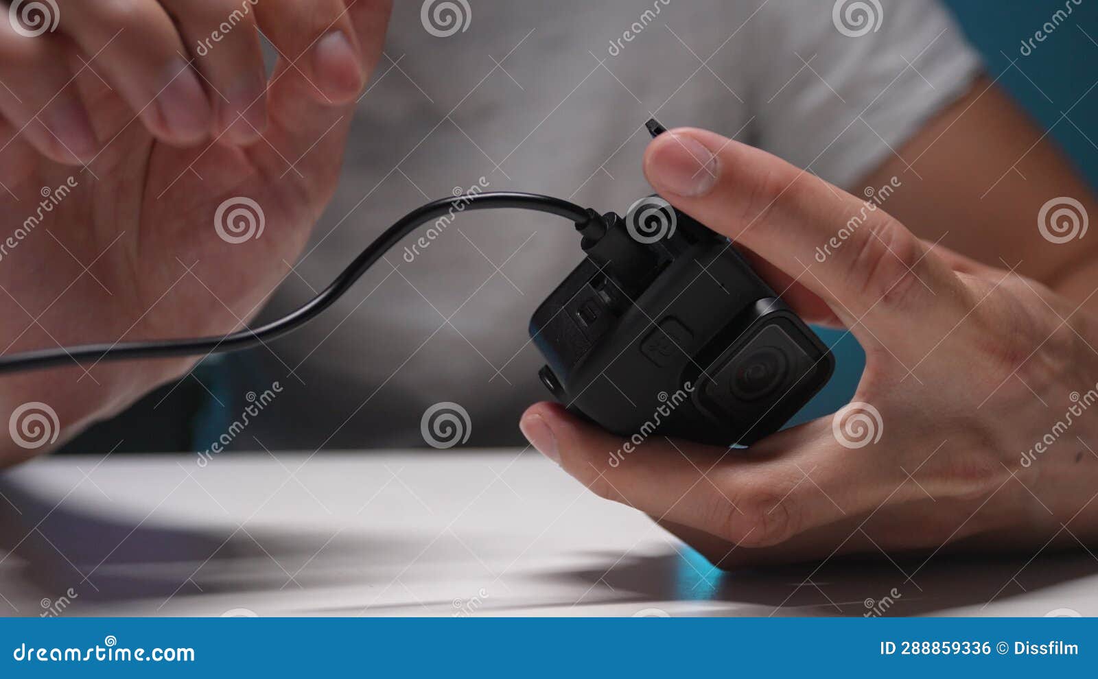Close-up Hands of Unrecognizable Man Plugging and Unplugging Type-c ...