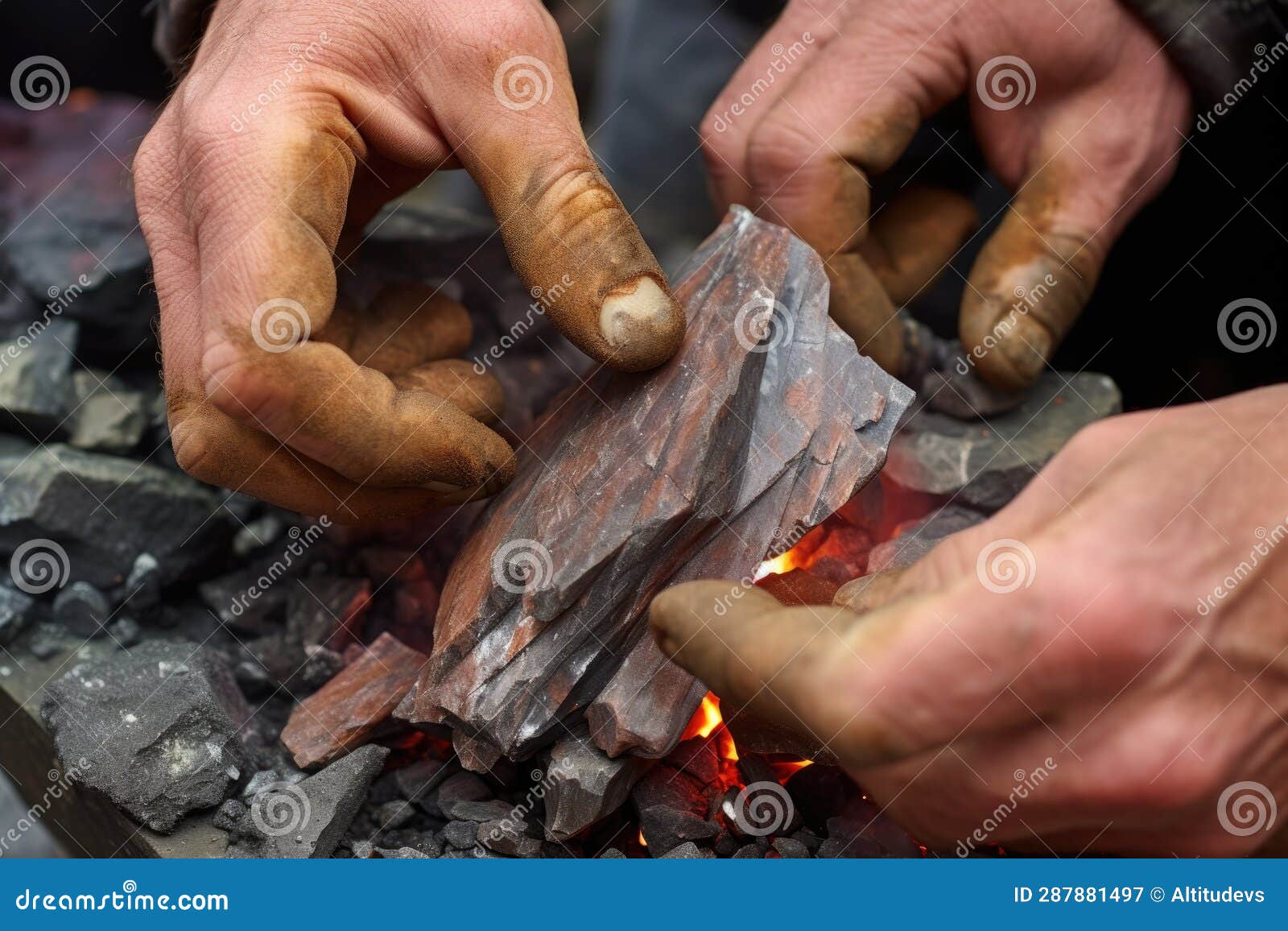 Close-up of Hands Using a Flint and Steel for Fire Starting Stock Image ...