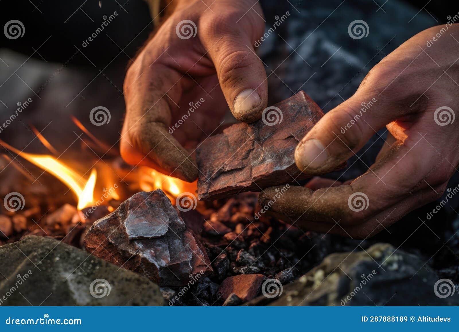 Close-up of Hands Using a Flint and Steel for Fire Starting Stock ...