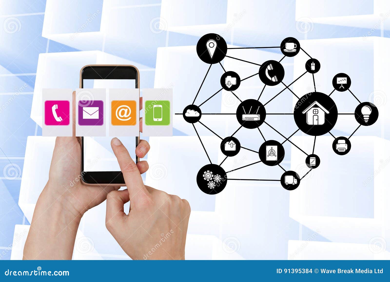 Close-up of Hands Using Various Apps on Smart Phone by Icons Stock ...