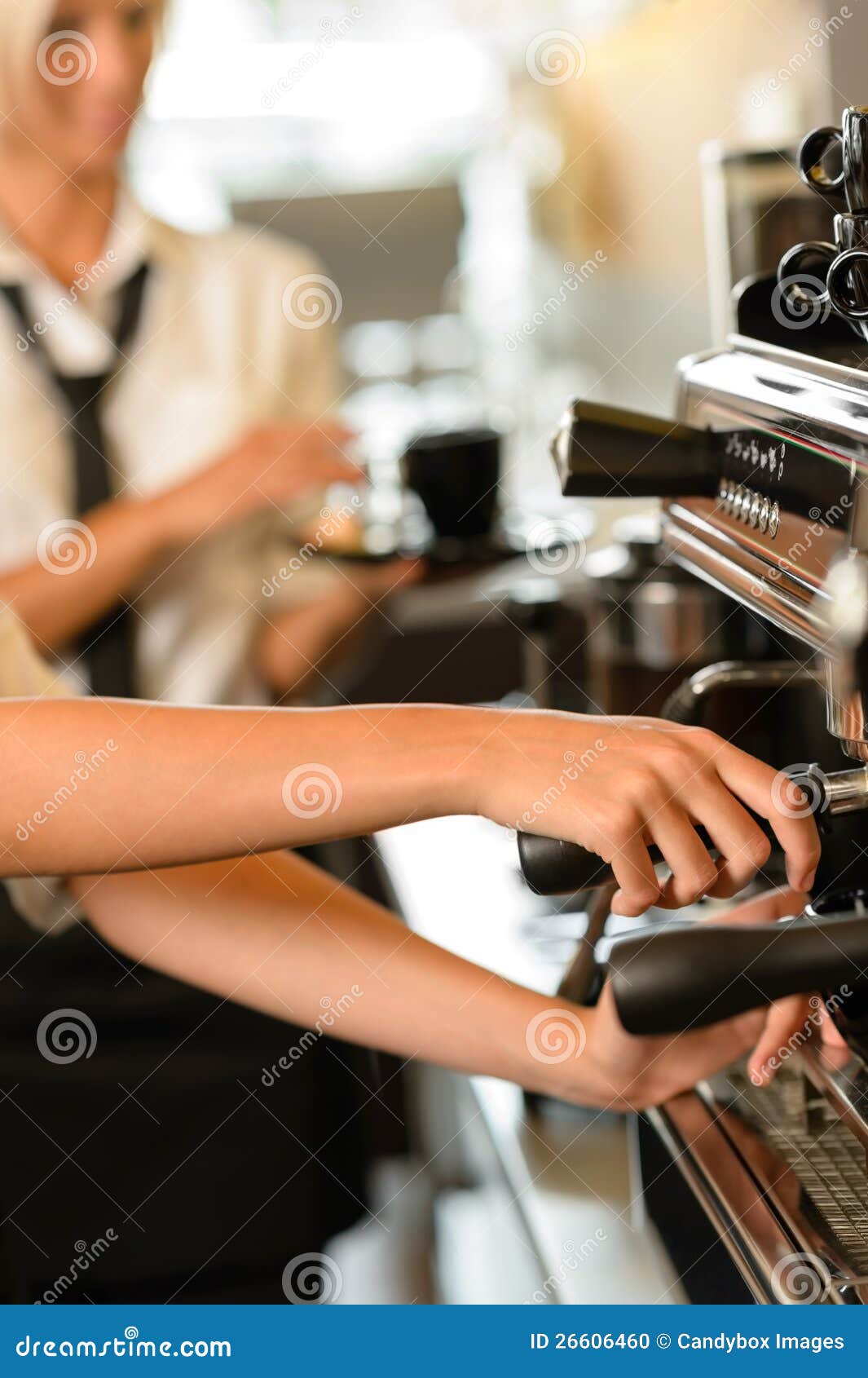 Close Up Hands Waitress Make Coffee Stock Photo - Image of freshness ...