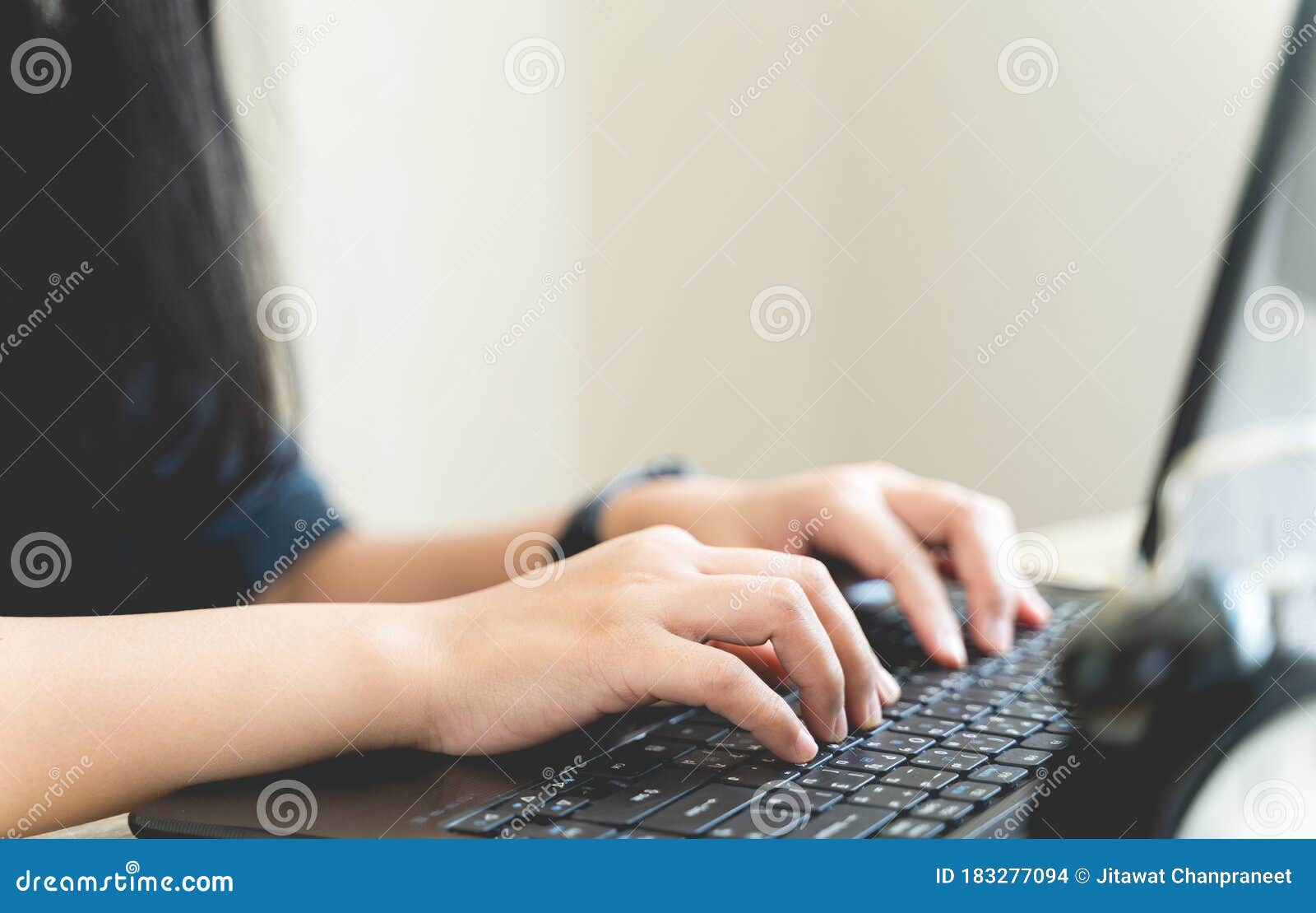 Close Up Hands of a Woman Typing the Keyboard during Work from Home ...