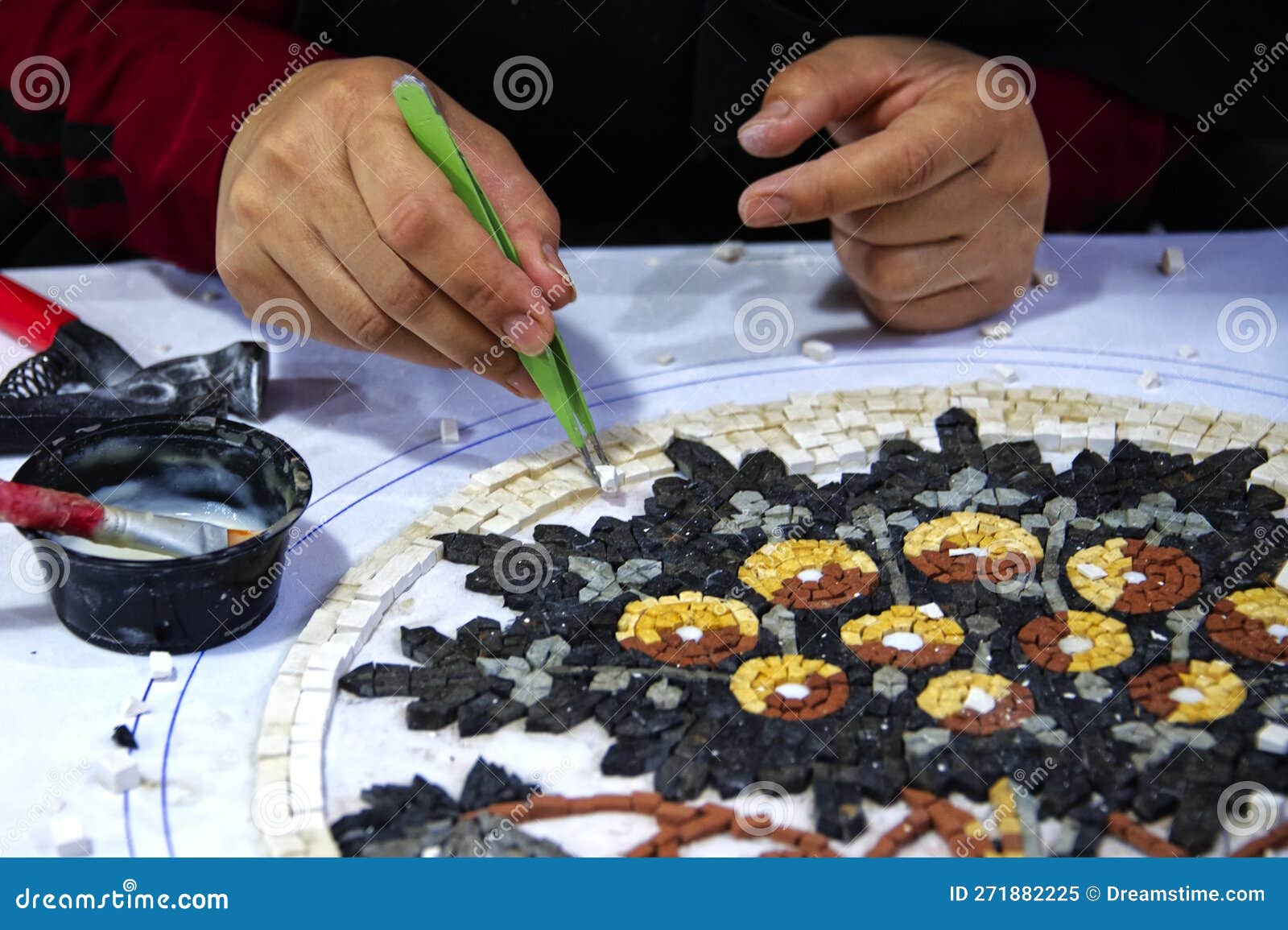 Close Up of Hands Working on a Mosaic Stock Image - Image of nopeople ...