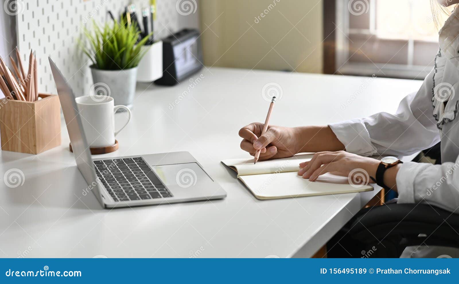 Close-up Hands Writing on Notebook Paper, Cropped Shot Female Working ...