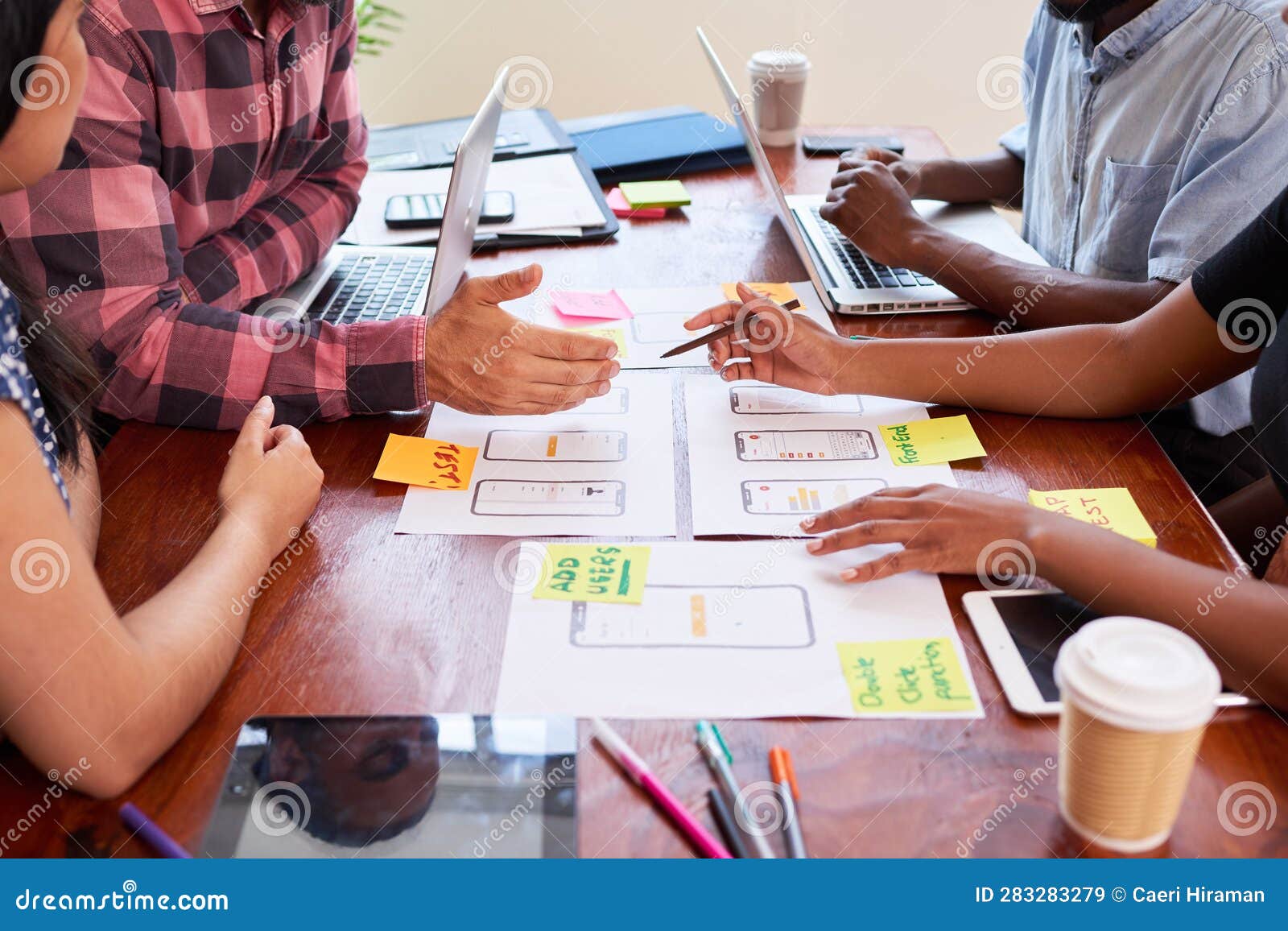 Close Up of Hands Writing Notes on Mobile App Layout Design, Coding ...