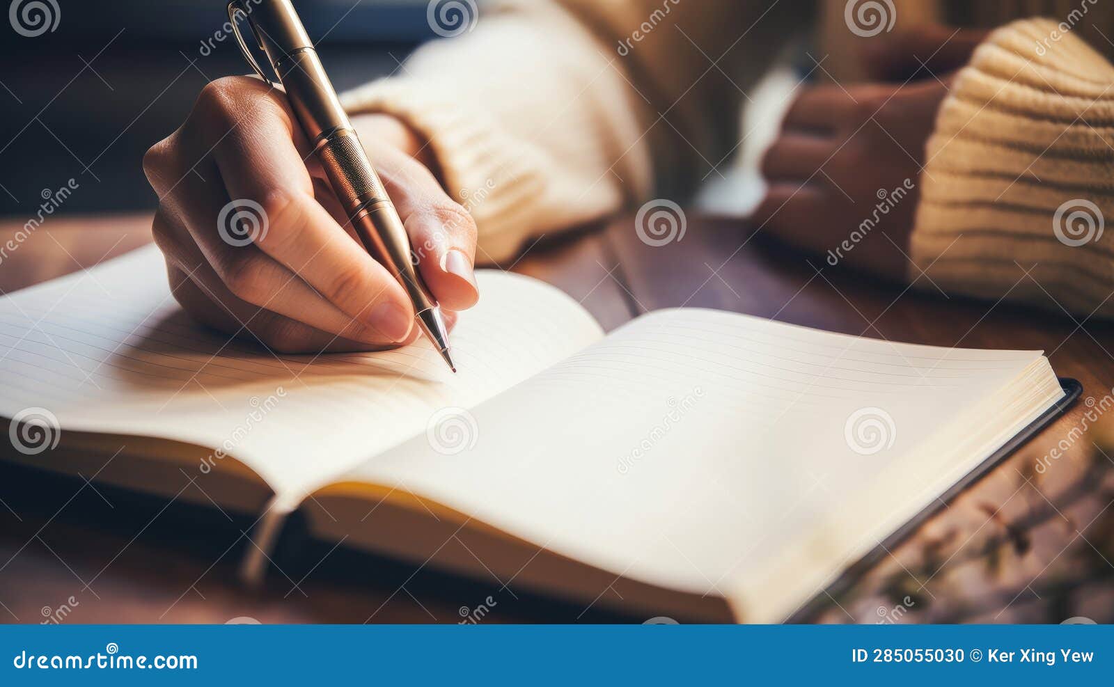 A Close-up of Hands Writing a Poem on a Notebook Stock Illustration ...