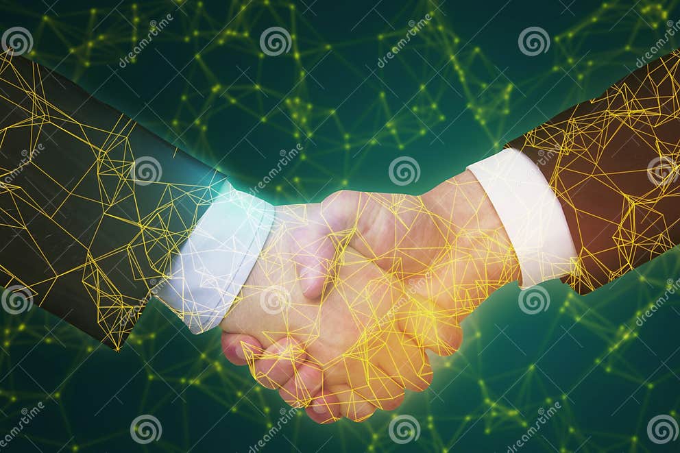 Close Up of Handshake on Abstract Polygonal Backdrop. Partnership and ...