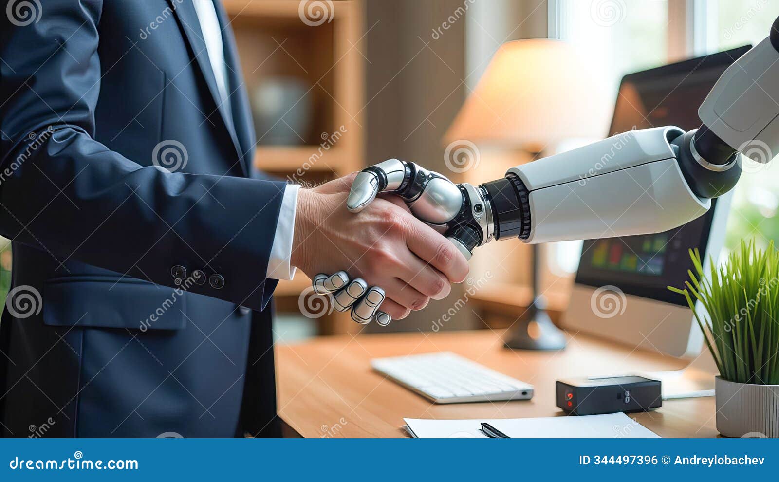 Handshake Of A Man With An Android, Robotic Artificial Intelligence Of ...