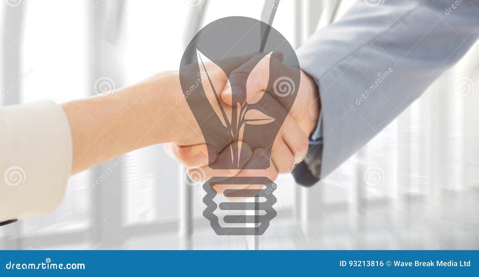 Close Up of Handshake with Grey Lightbulb Graphic Stock Photo - Image ...