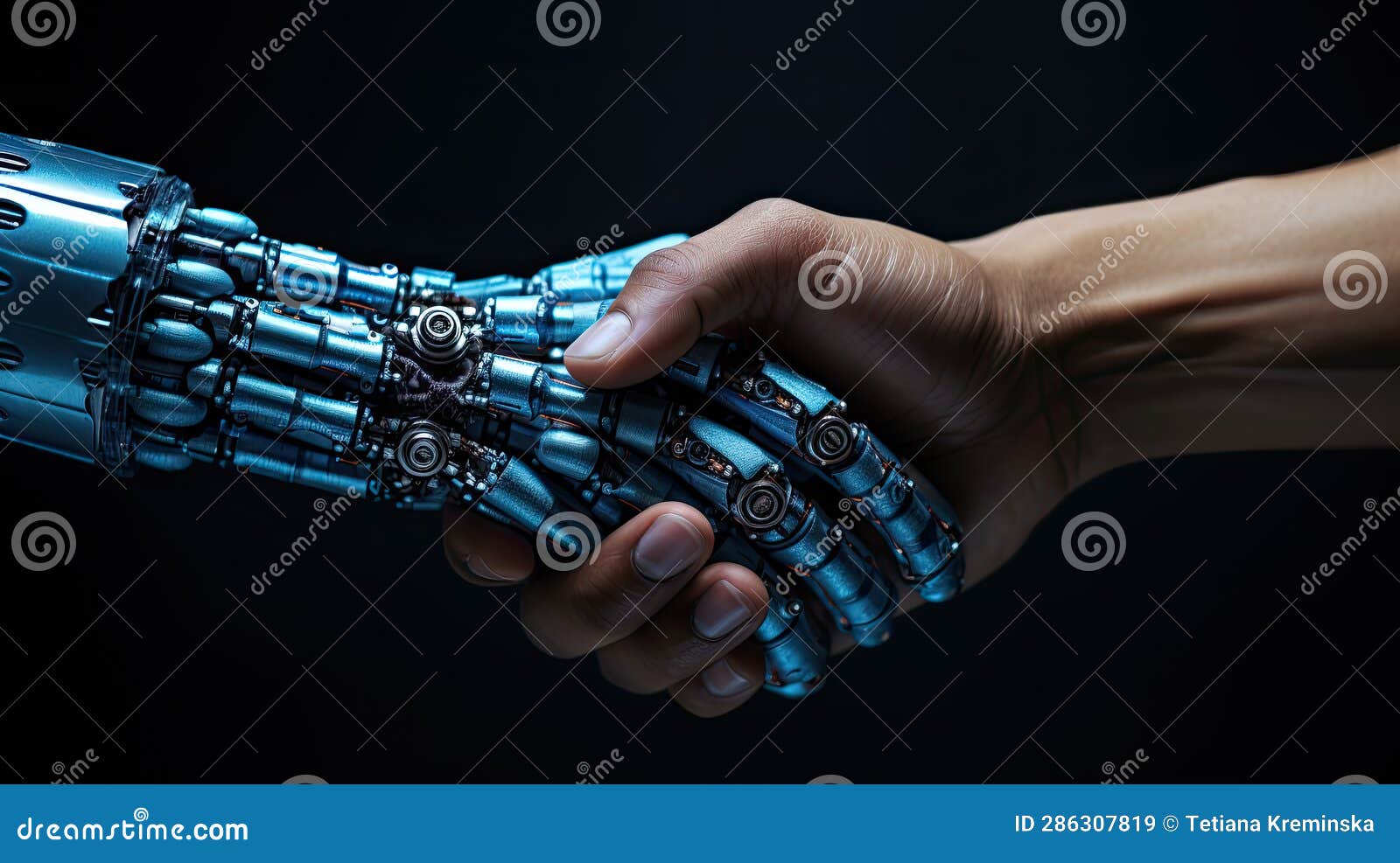 Close-up Handshake of Human Hand and Robot Hand Stock Illustration ...