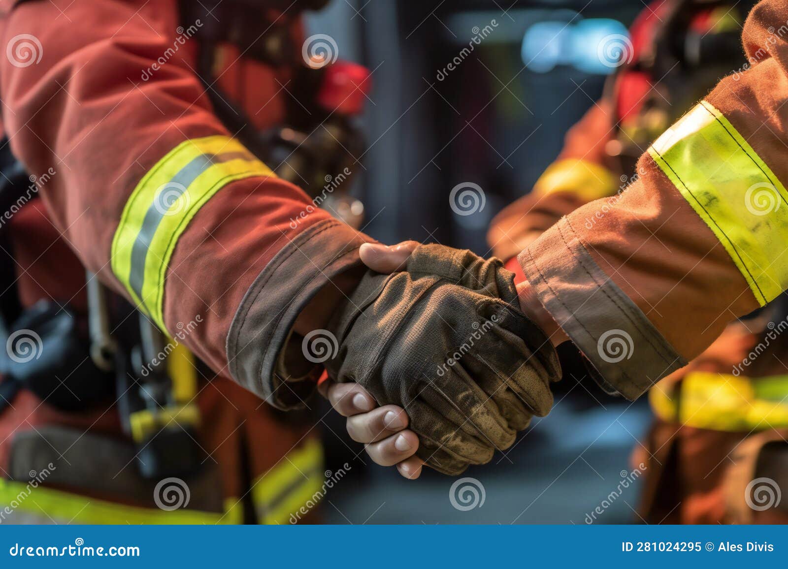 Friendly Handshake of Two Firemen. Generative AI Stock Illustration ...