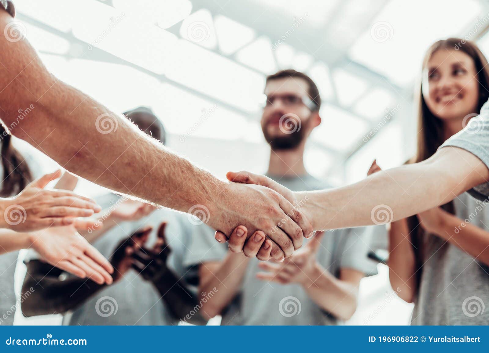 Close Up. Handshake of Two Students on the Background of the St Stock ...