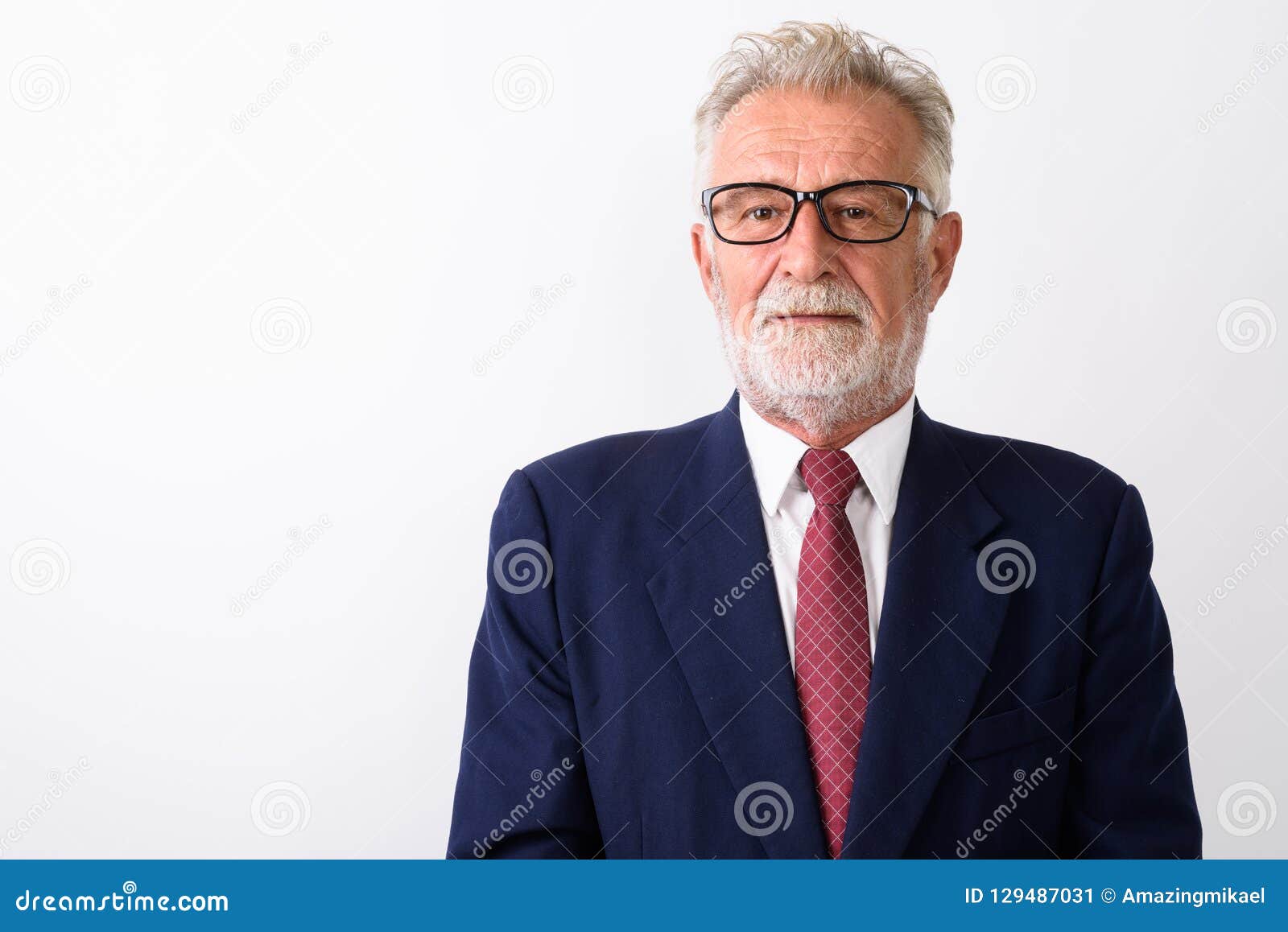 Close Up Of Handsome Senior Bearded Businessman Wearing Eyeglass Stock
