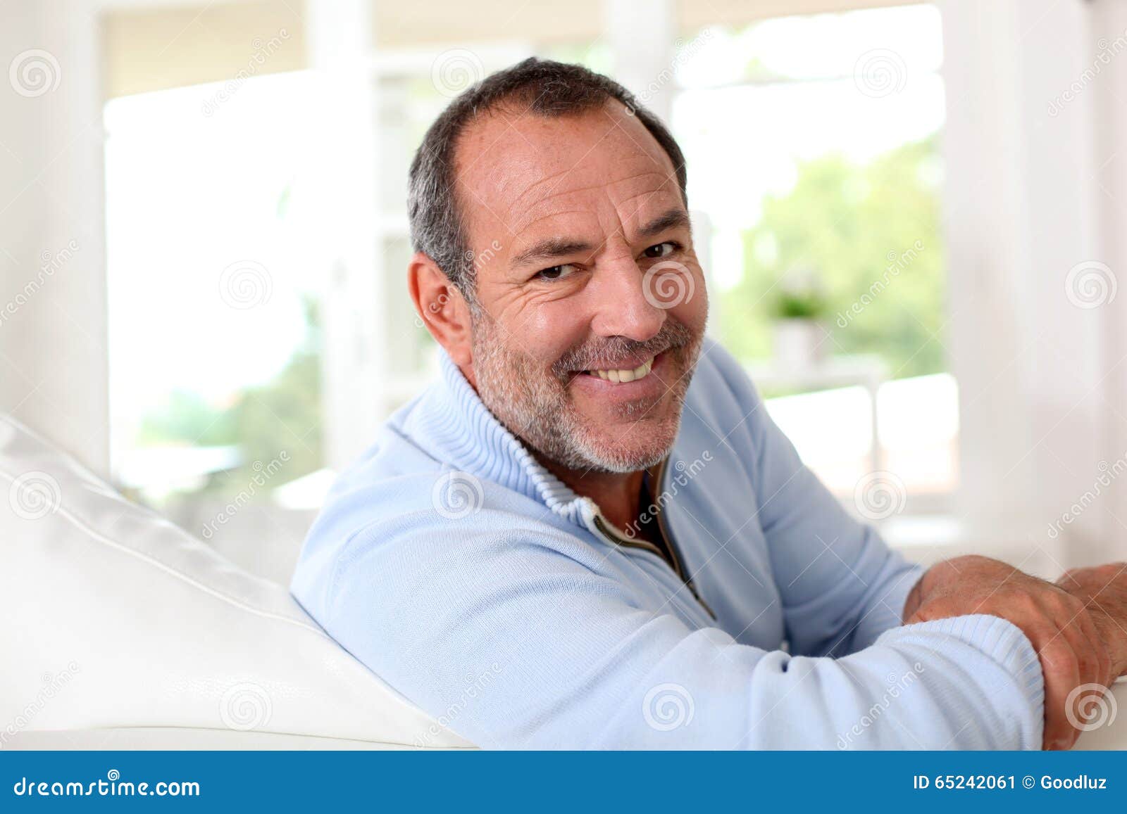 Close Up Of Handsome Senior Man Smiling At Home Stock Image Image Of