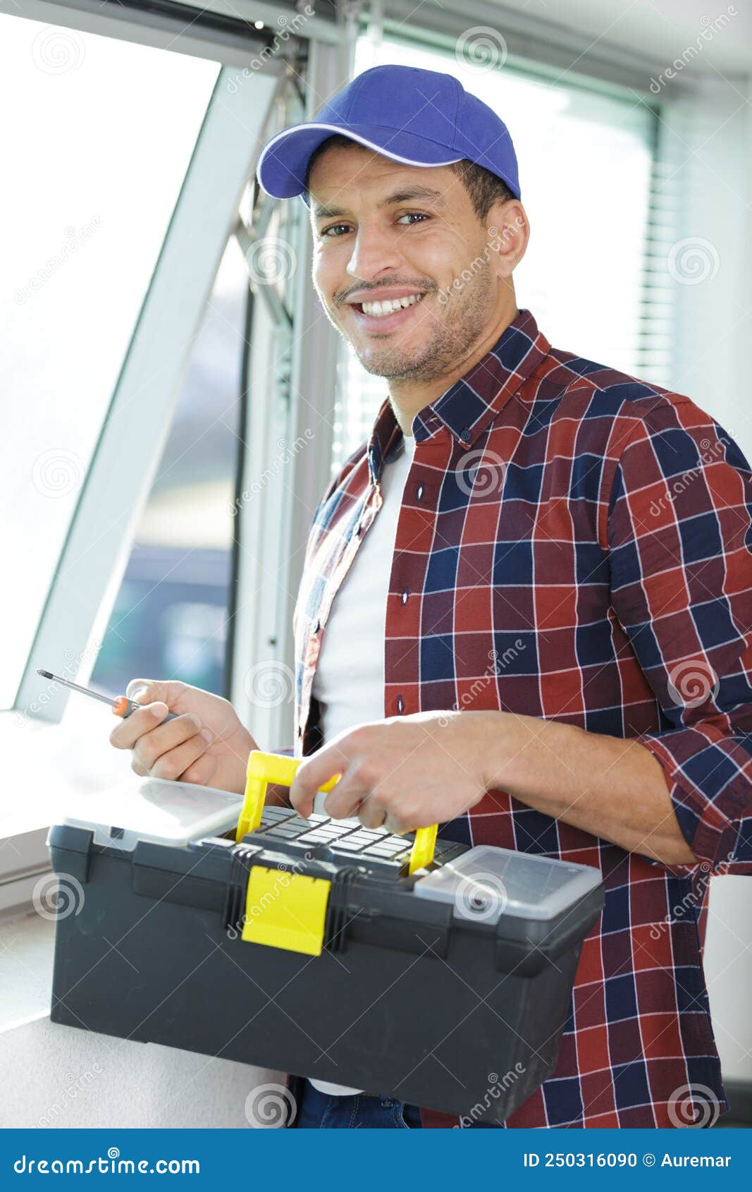 Close-up Handyman Fixing Window Frame Stock Photo - Image of ...