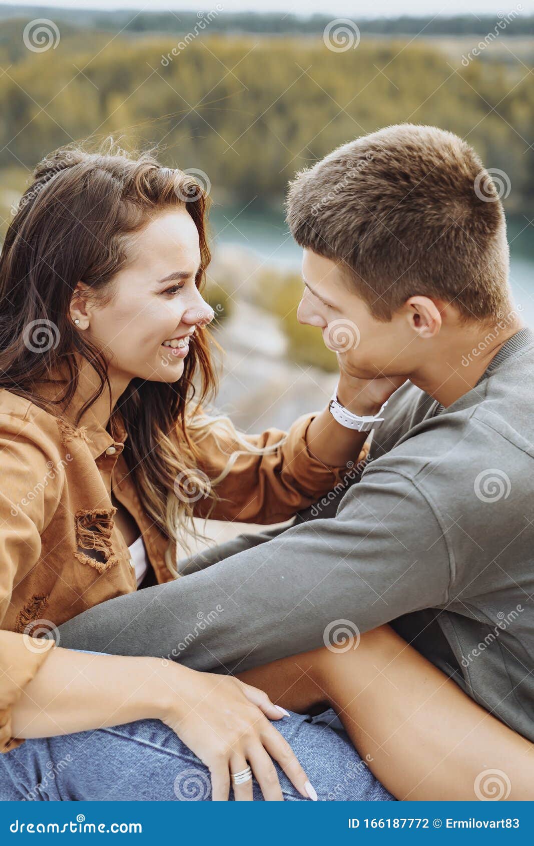 Close Up of a Happy Couple Spending Time Together Outdoors Stock Photo ...