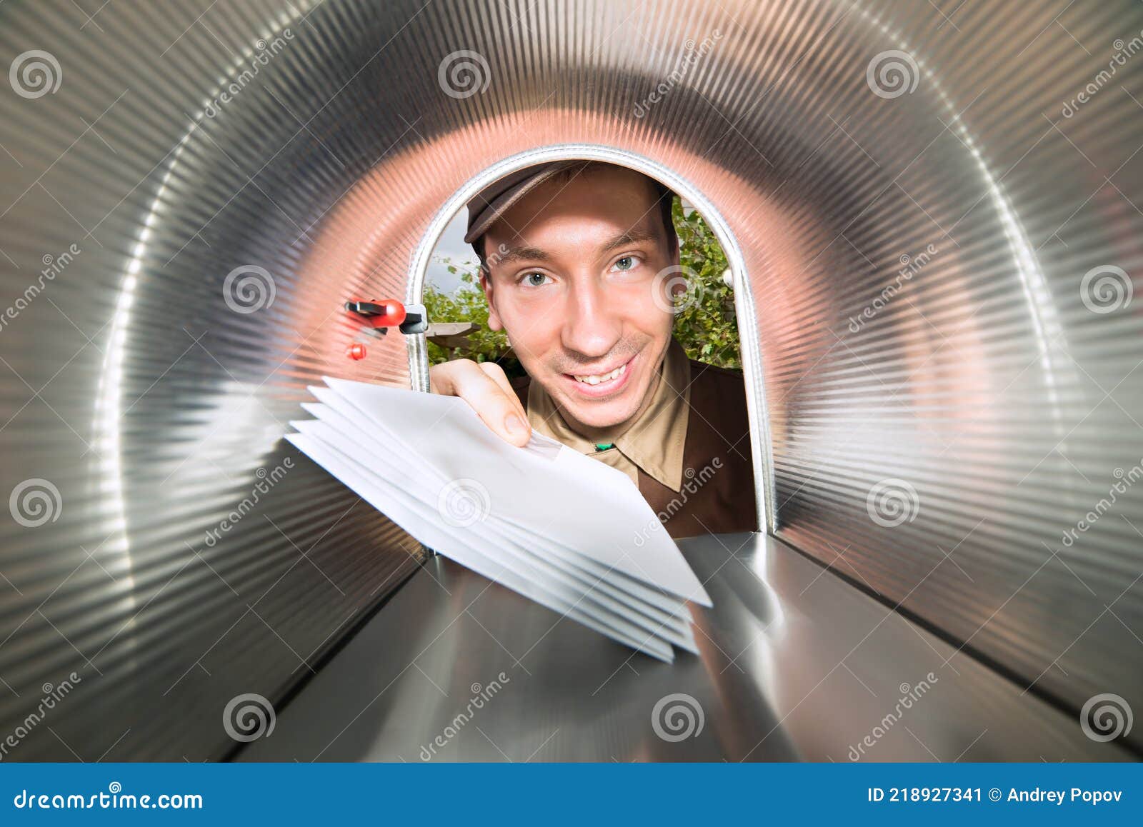 Mailman Placing Envelopes View from Inside the Mailbox Stock Image ...