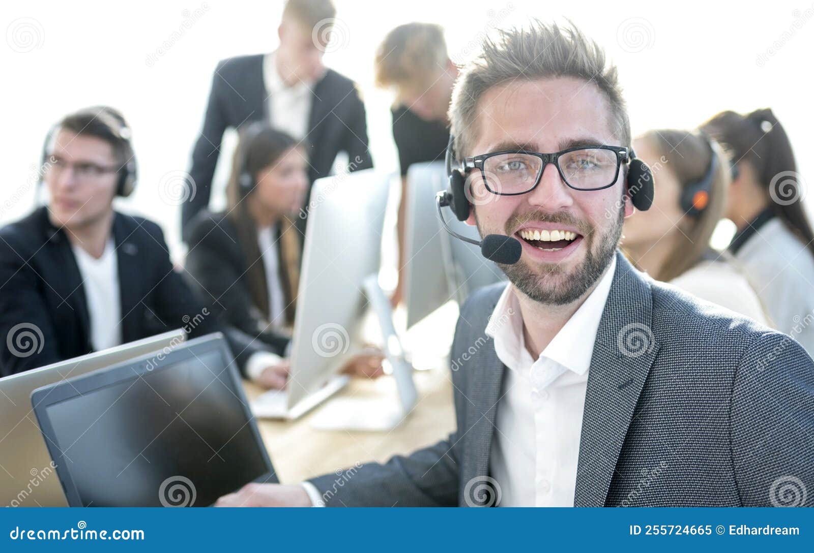 Close Up. Happy Man in Headset Looking at Camera. Stock Image - Image ...