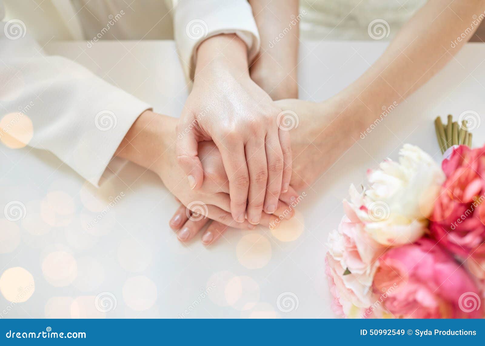 Close Up Of Happy Married Lesbian Couple Hands Stock Image Image Of