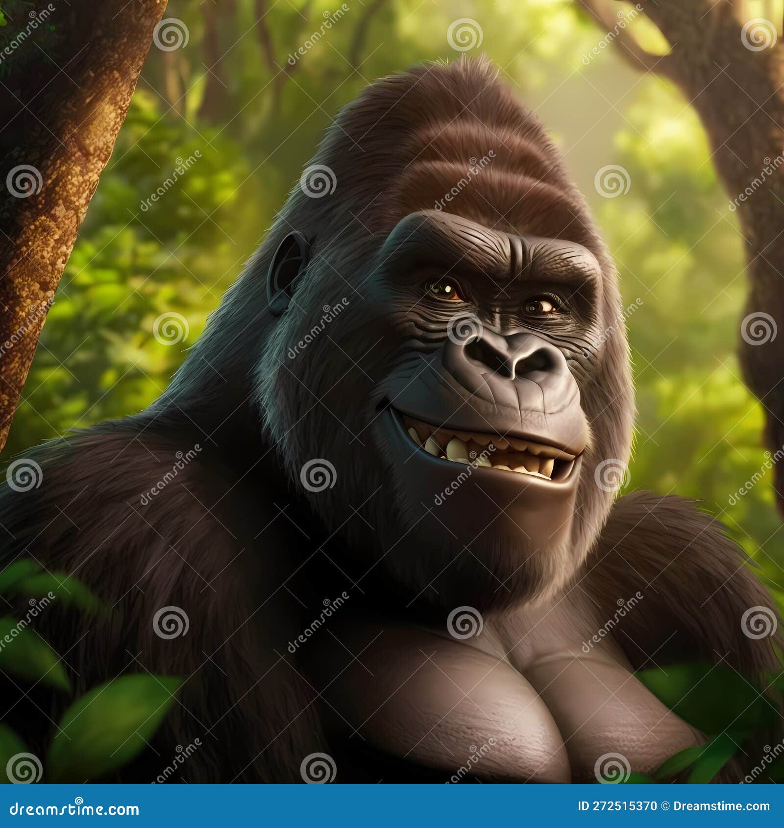 Happy Smiling Gorilla at Forest. Generative AI Stock Illustration ...