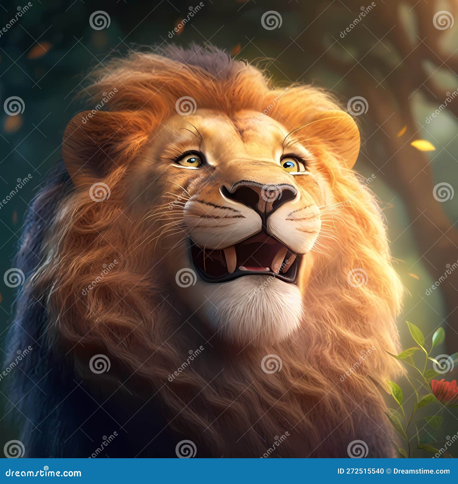 Happy Smiling Lion at Forest. Generative AI Stock Illustration ...