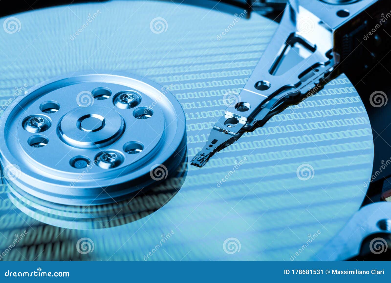Close Up of Hard Disk with Binary Language Reflection on Surface Stock ...