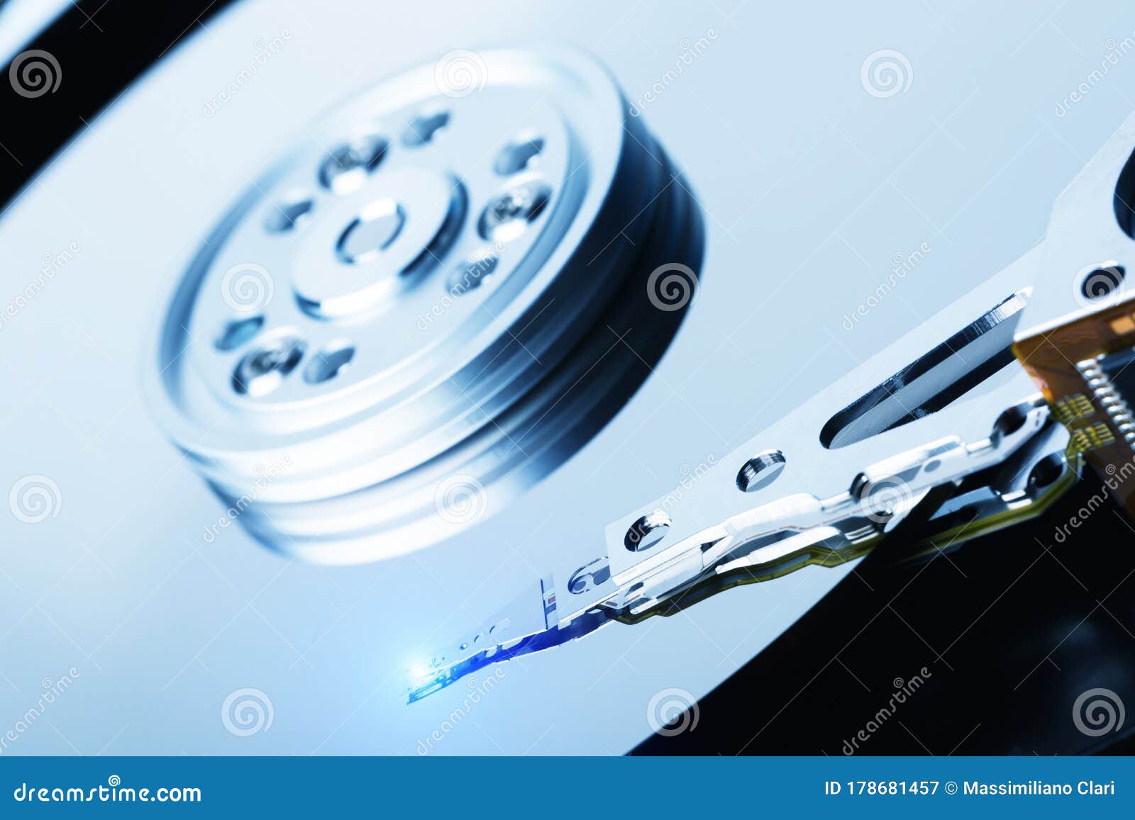 Close Up of Hard Disk with Clean Surface and Working Laser Head Stock ...
