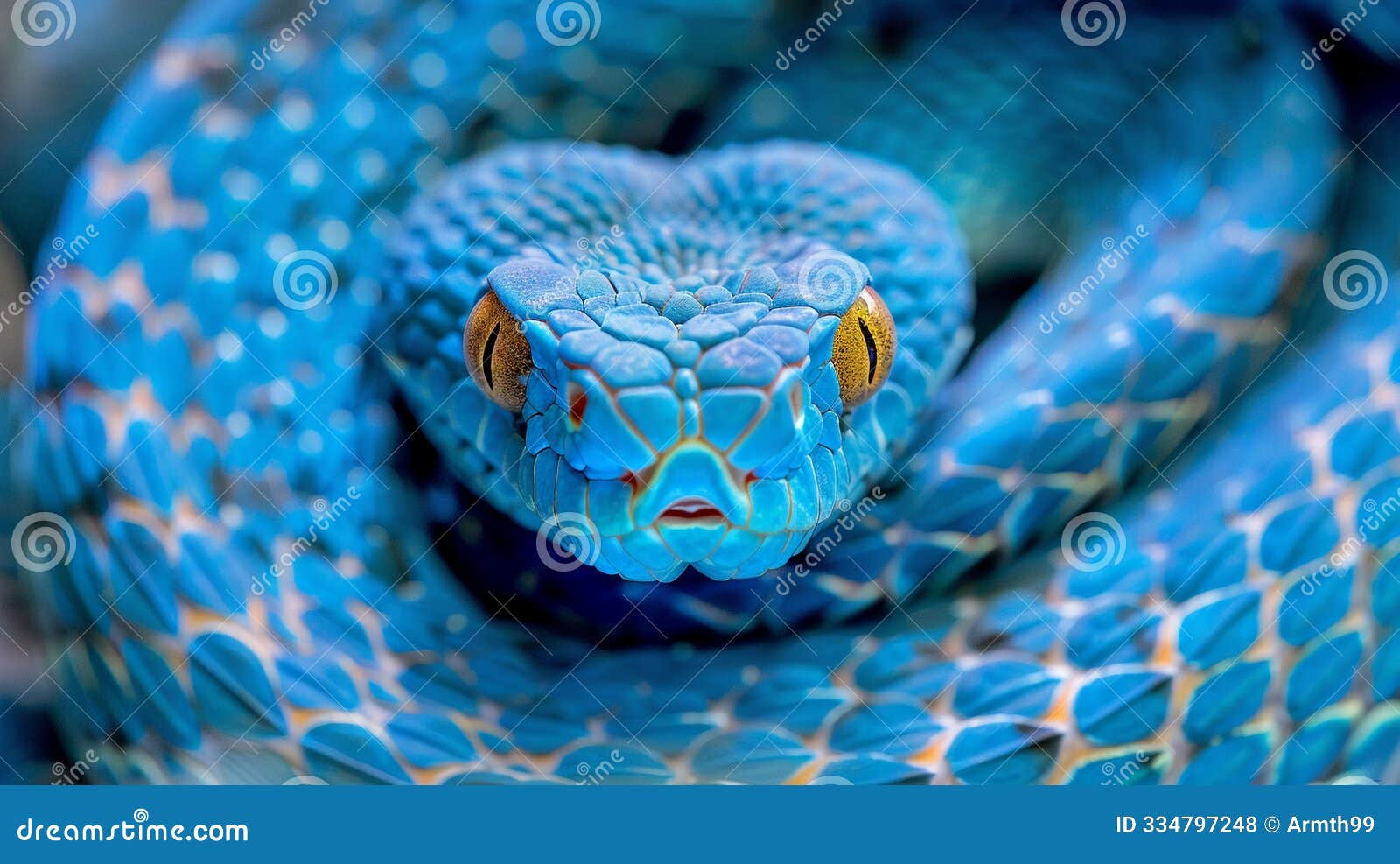 Blue Viper Snake Staring With Scaly Skin And Open Mouth Stock ...