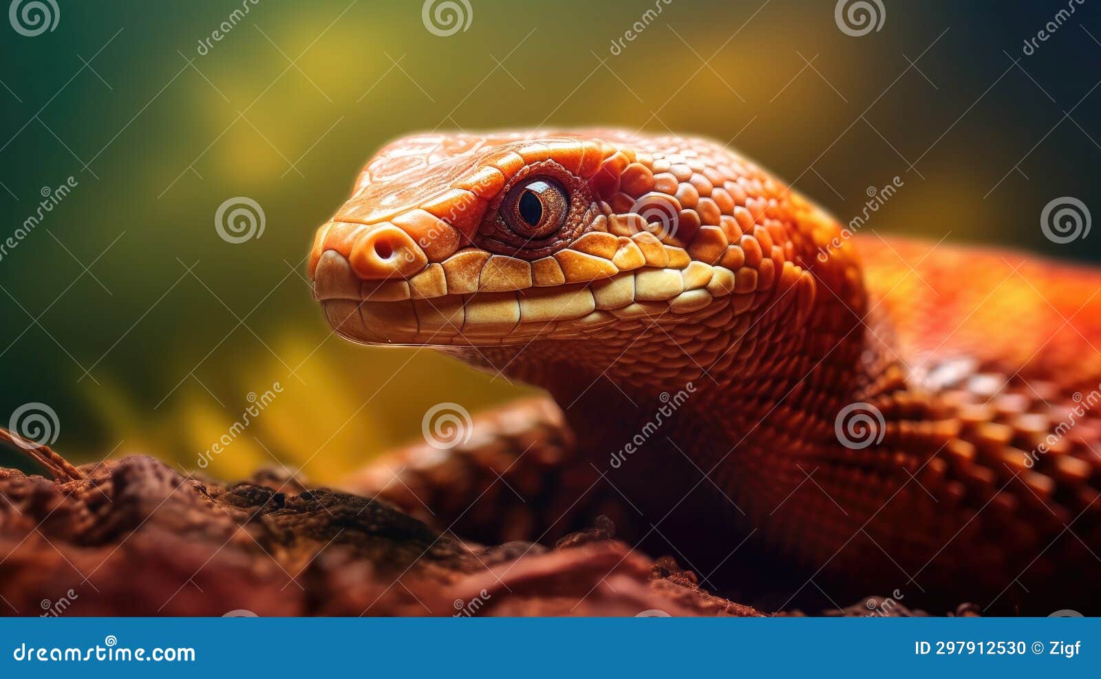 Close-up of Head and Face of an Orange Lizard, with Its Eyes Looking ...