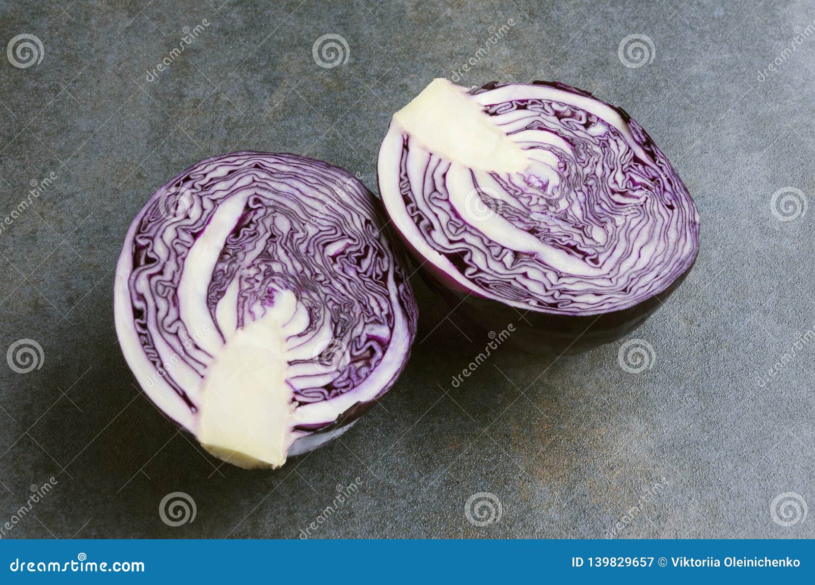 Closeup of Cut Red Cabbage on Rustic Surface in the Kitchen.Morning ...