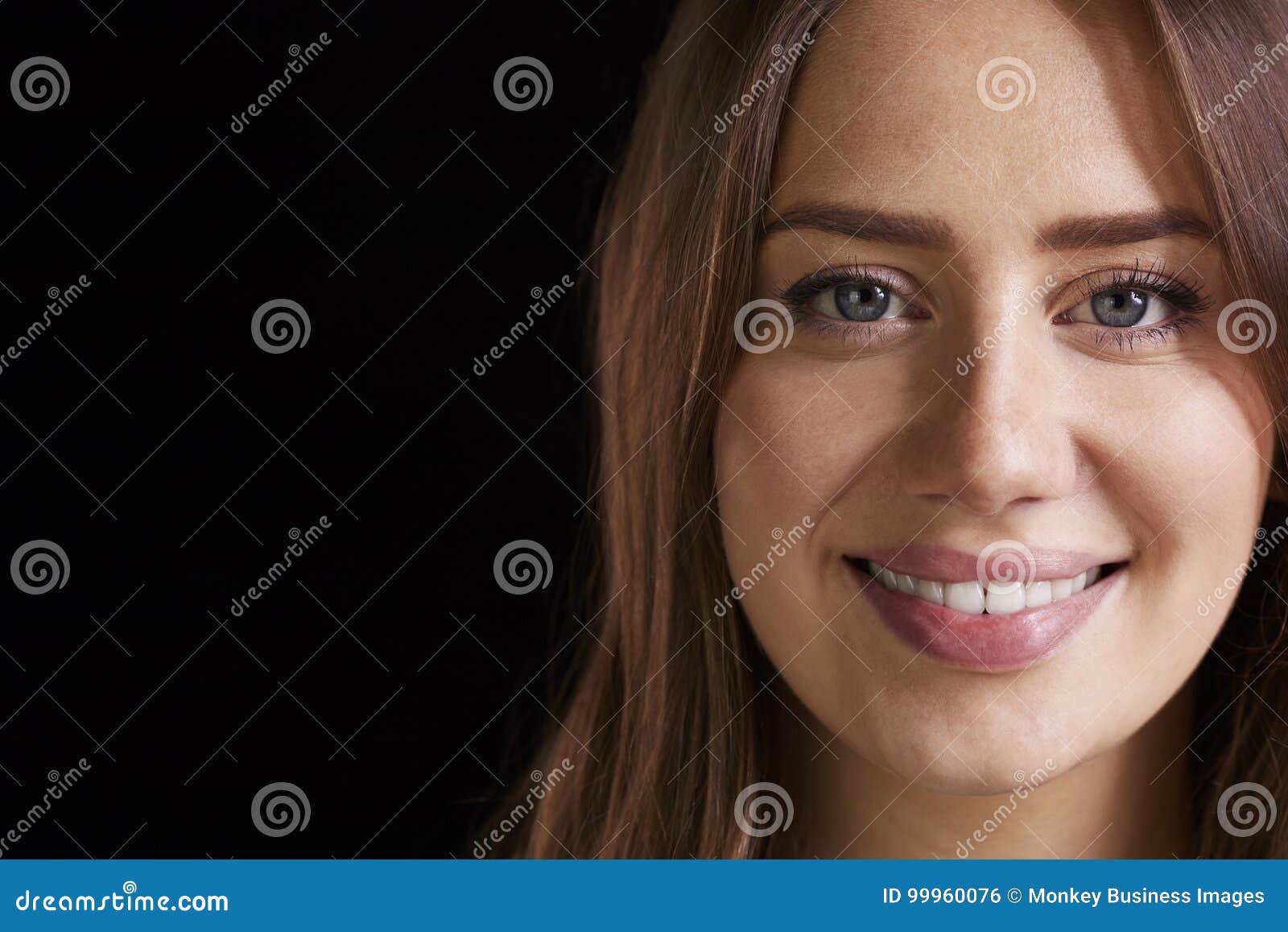 Close Up Head and Shoulders Studio Portrait of Smiling Woman Stock ...
