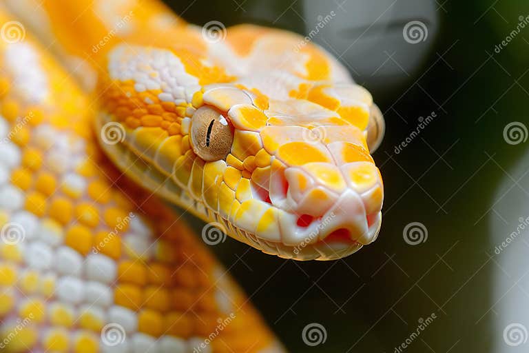 Close-up of the Head of a Yellow Snake (Python Reticulatus) Stock ...
