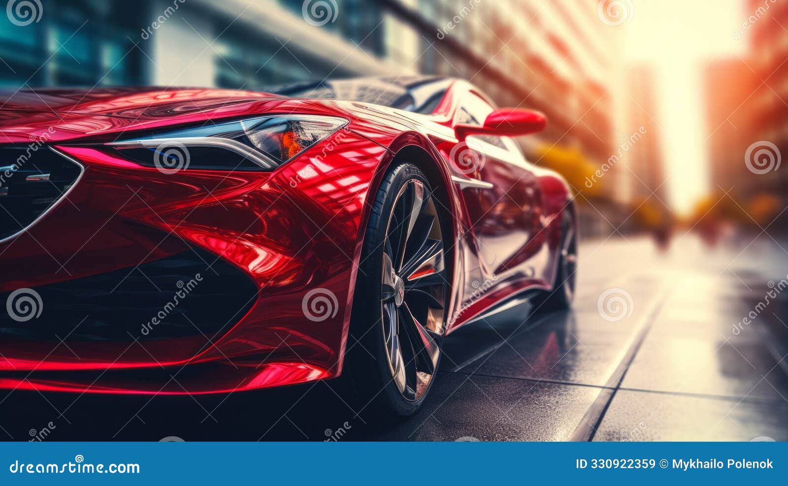 Close Up Headlight of Modern Luxury Red Car. Neural Network Ai ...