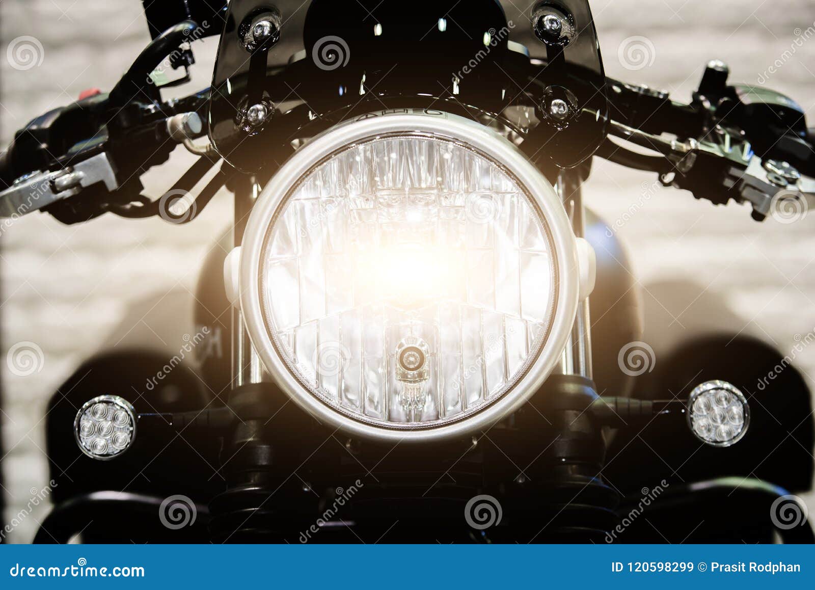Close Up Headlight of Modern Motorcycle in Night. Stock Image - Image ...