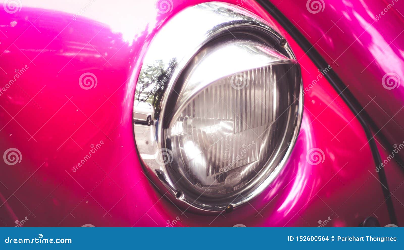 Close-up of Headlights of Pink Vintage Car Stock Photo - Image of ...