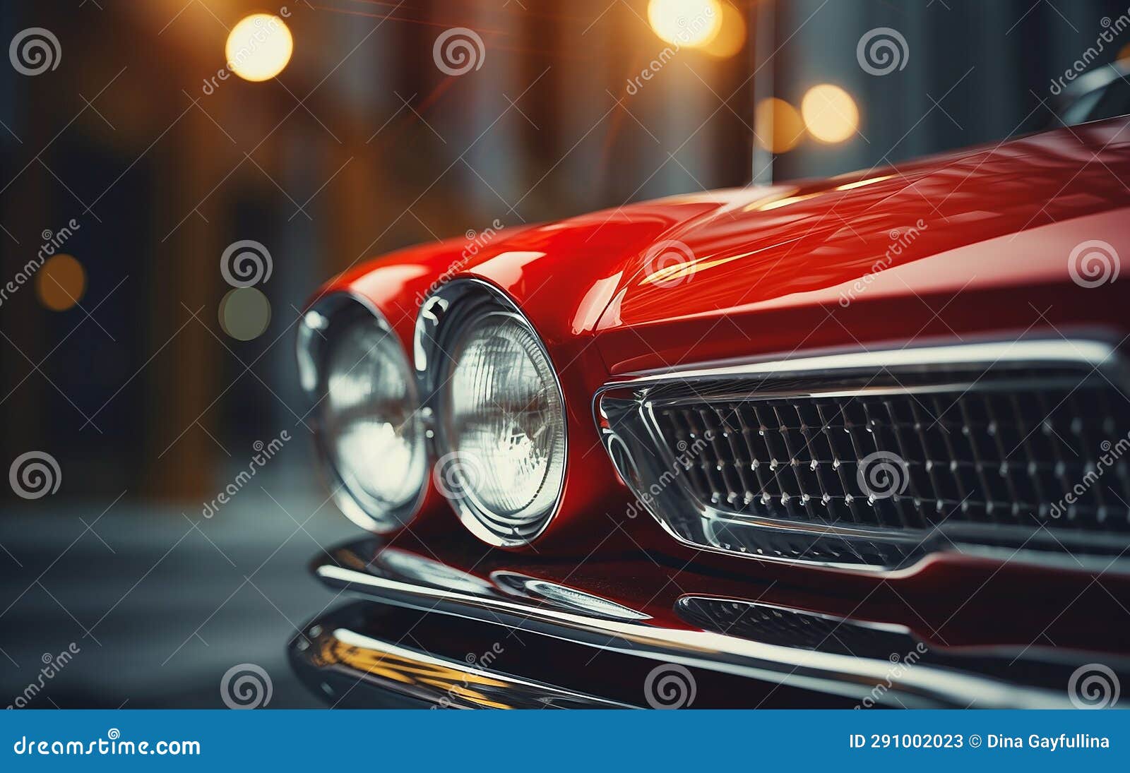 Close-up of the Headlights of a Red Vintage Car Stock Image - Image of ...