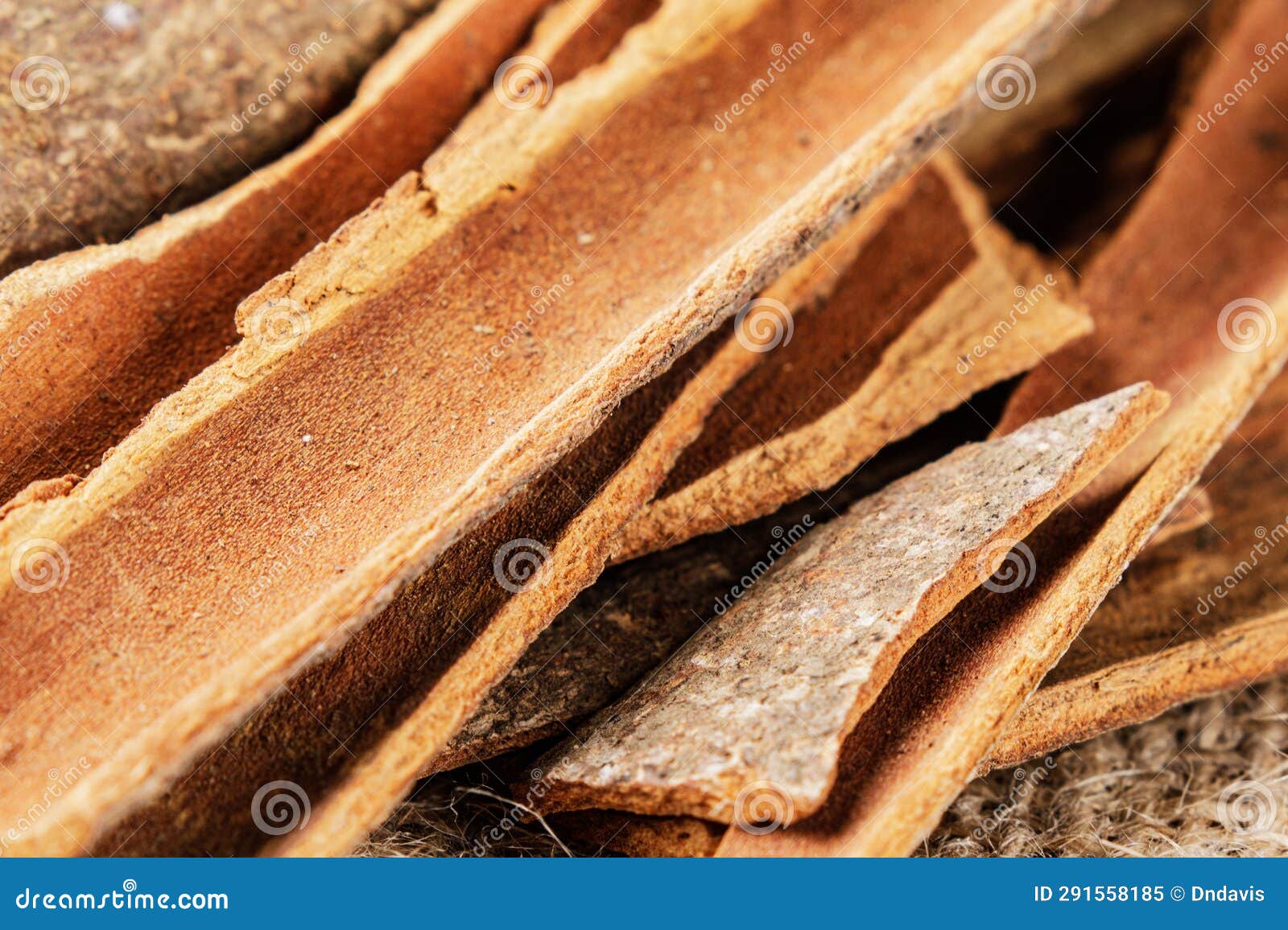 Close Up of Healthy Cinnamon Bark Isolated on Burlap Background Stock ...