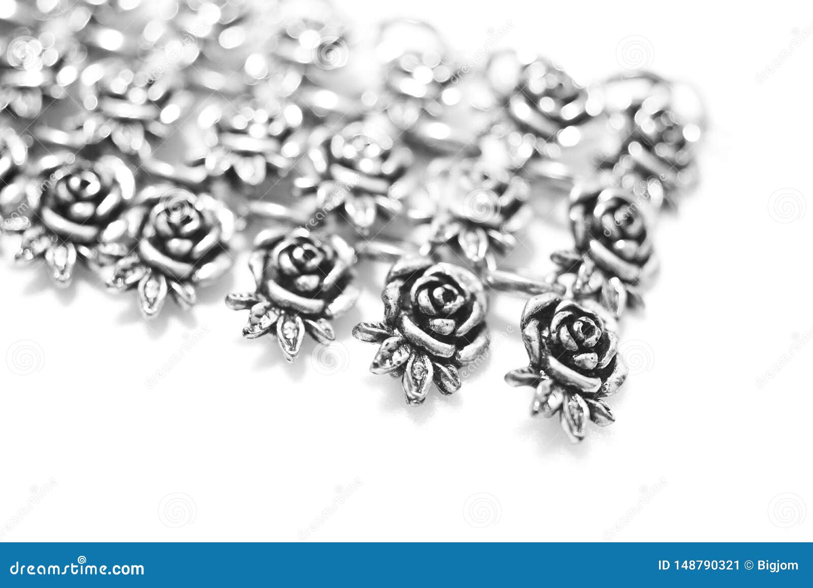 Close Up Silver Roses Shape on White Background Stock Image - Image of ...